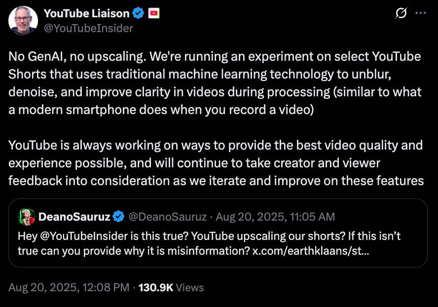 YouTube Criticized for Quietly Using AI to Alter Shorts