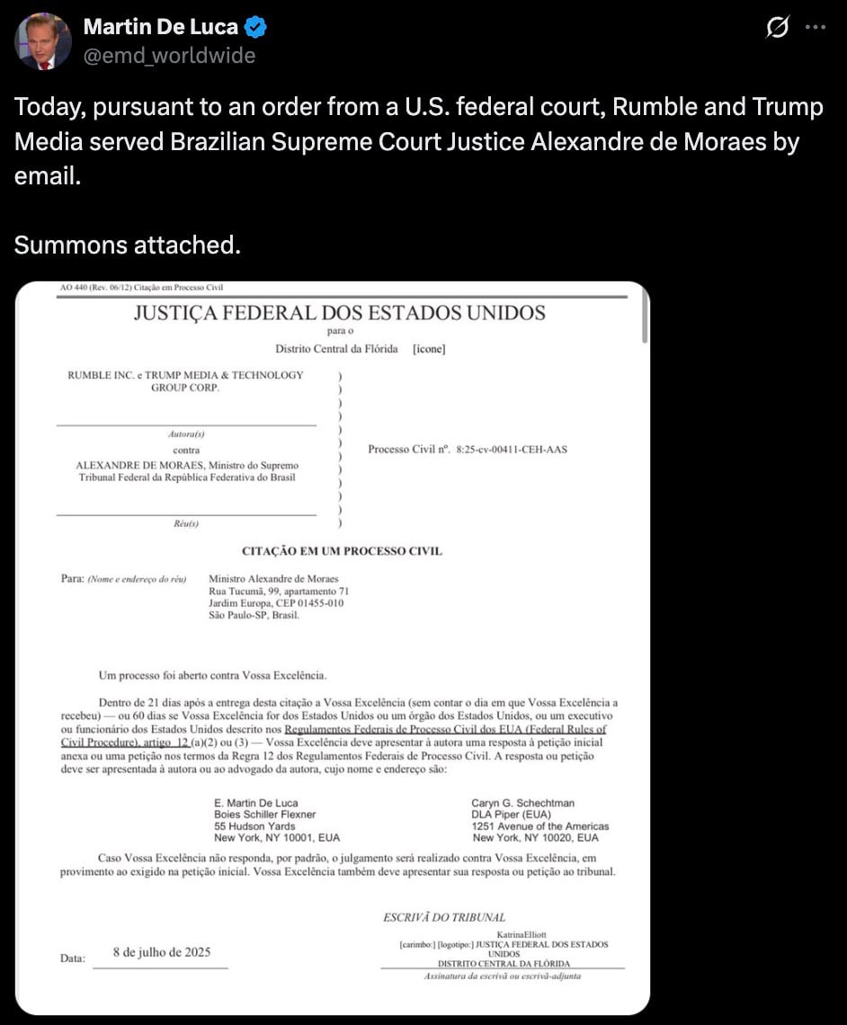 US Court Summons Pro-Censorship Brazil Judge Moraes In Rumble Lawsuit ...
